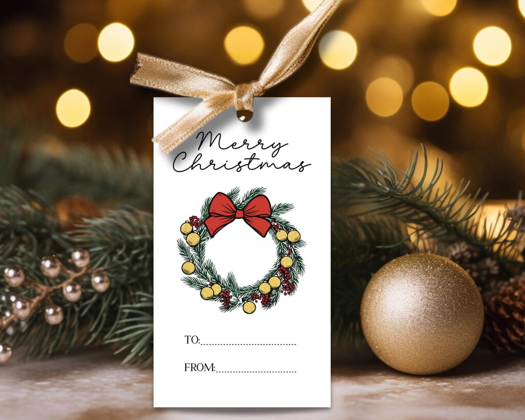 Printable Christmas Wreath Gift Tag – Downloadable Holiday Label (PDF ...