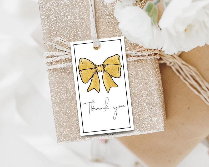 Printable Gold Bow Thank You Tags: Elegant Favor Labels (printable PDF ...