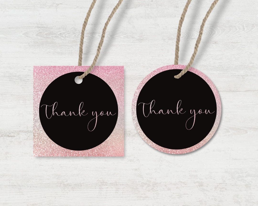 Pink Glitter Thank You Tags: Printable Favor Tags (PDF) - Etsy