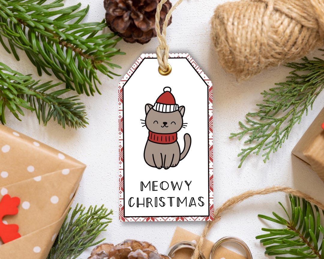 Printable Christmas Cat Gift Tags Cats Gift Tags PDF Set of 3 Festive ...