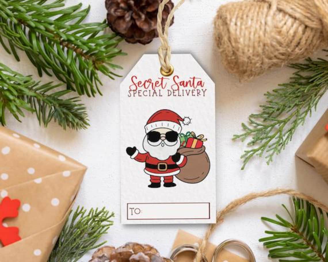 Secret Santa Tag | Printable Santa Label for Office Exchange | Fun ...