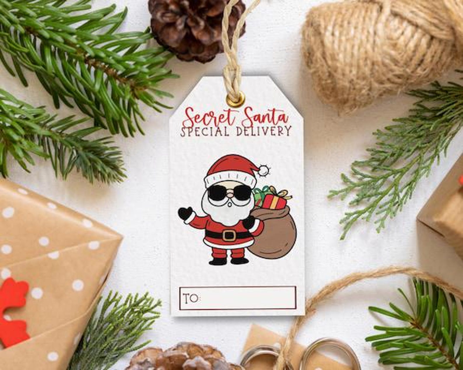Secret Santa Tag Printable Santa Label for Office Exchange Fun Holiday ...
