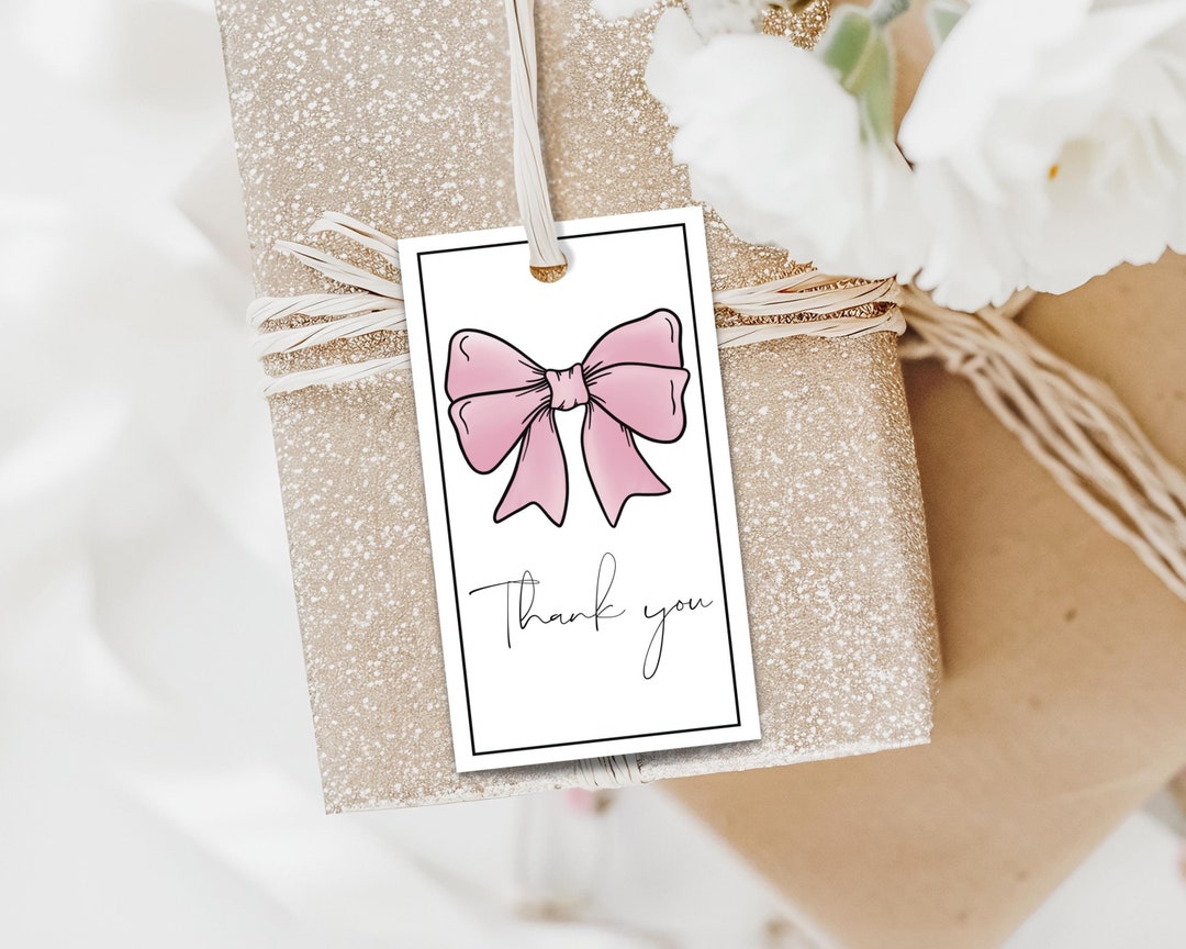 Printable Pink Bow Thank You Tags: Elegant Printable Favor Labels (PDF ...
