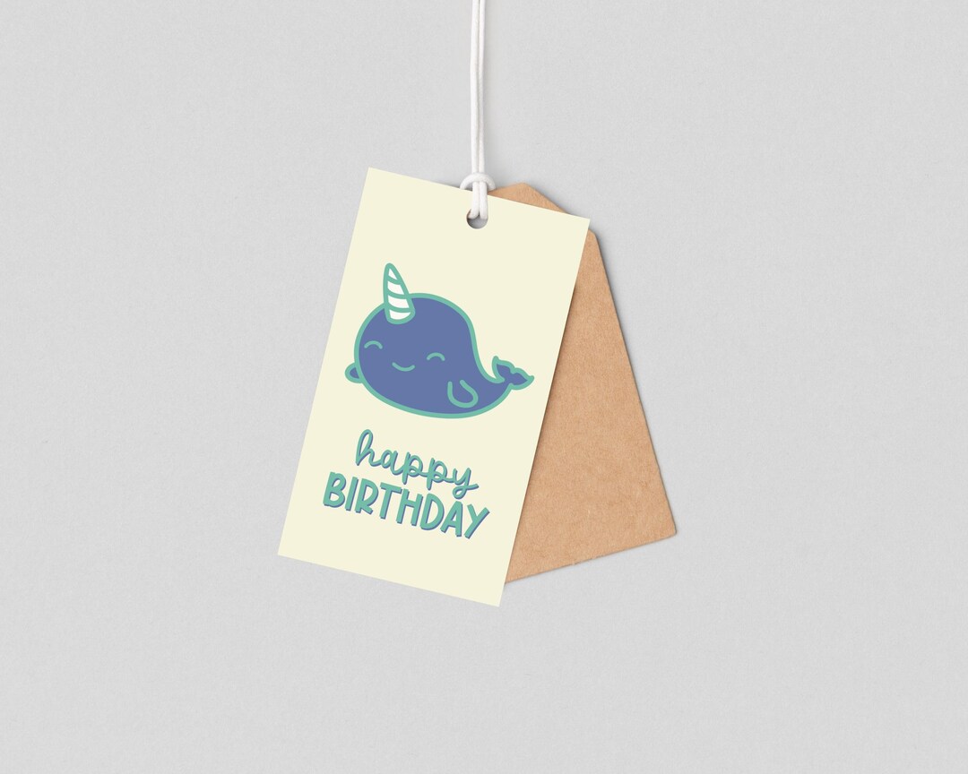 Printable Narwhal Happy Birthday Gift Tag Narwhal Gift Tag Ocean ...