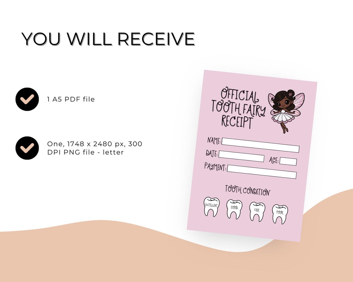 Printable Tooth Fairy Receipt: Pink First Tooth Keepsake (PDF) - Etsy