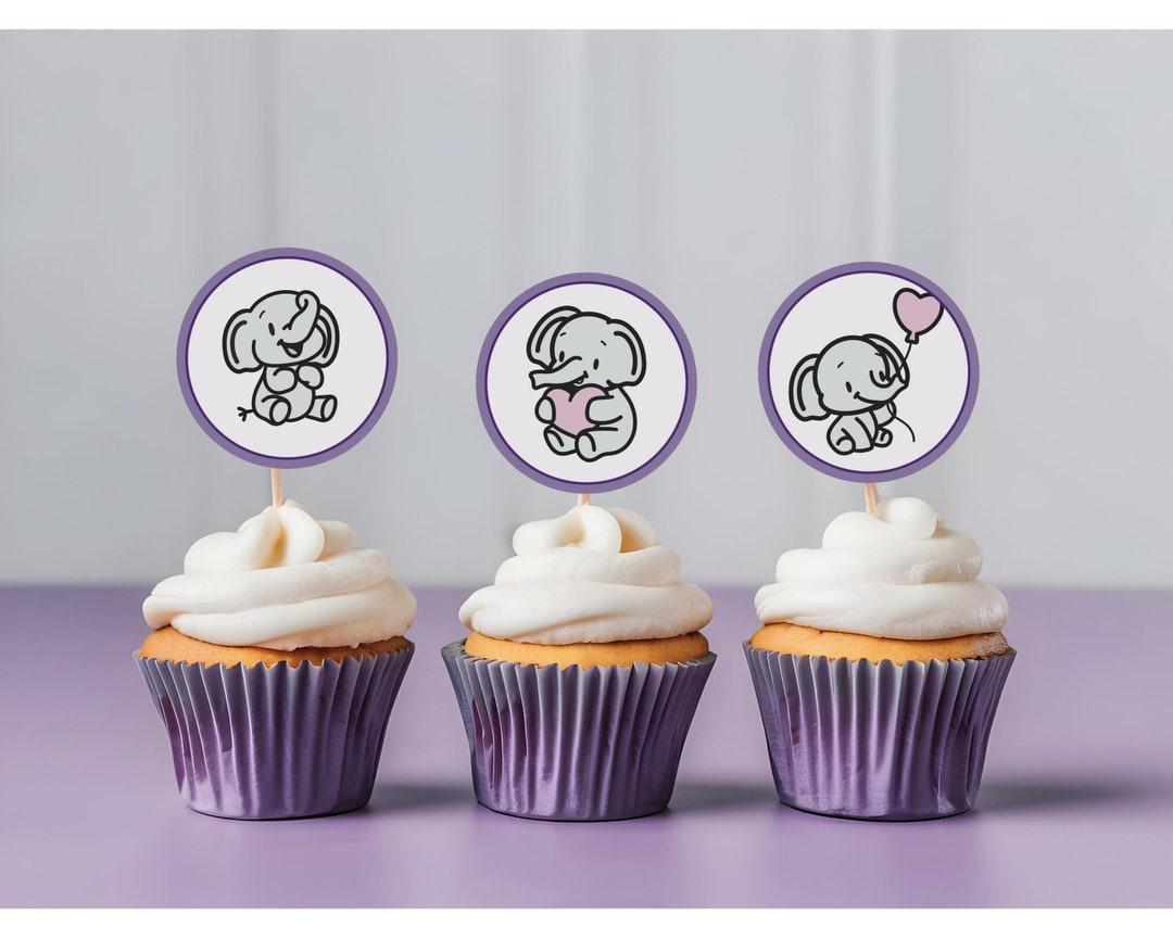 Elephant Cupcake Topper - Printable Elephant Cupcake Toppers Set of 3 ...