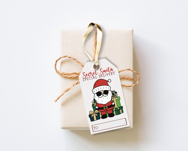 Secret Santa Tag Printable Printable Santa Tag Santa Wearing Sunglasses ...