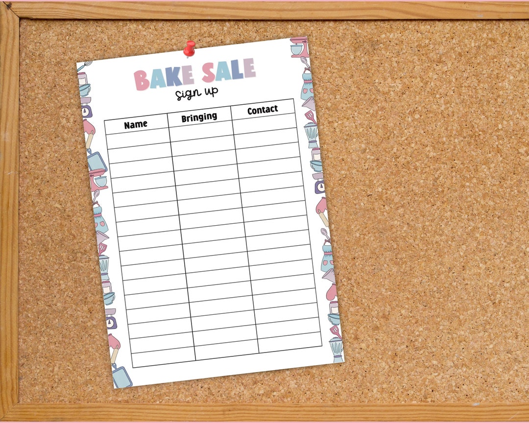 Bake Sale Sign up Sheet - Printable Volunteer Signup Sheet - Event ...