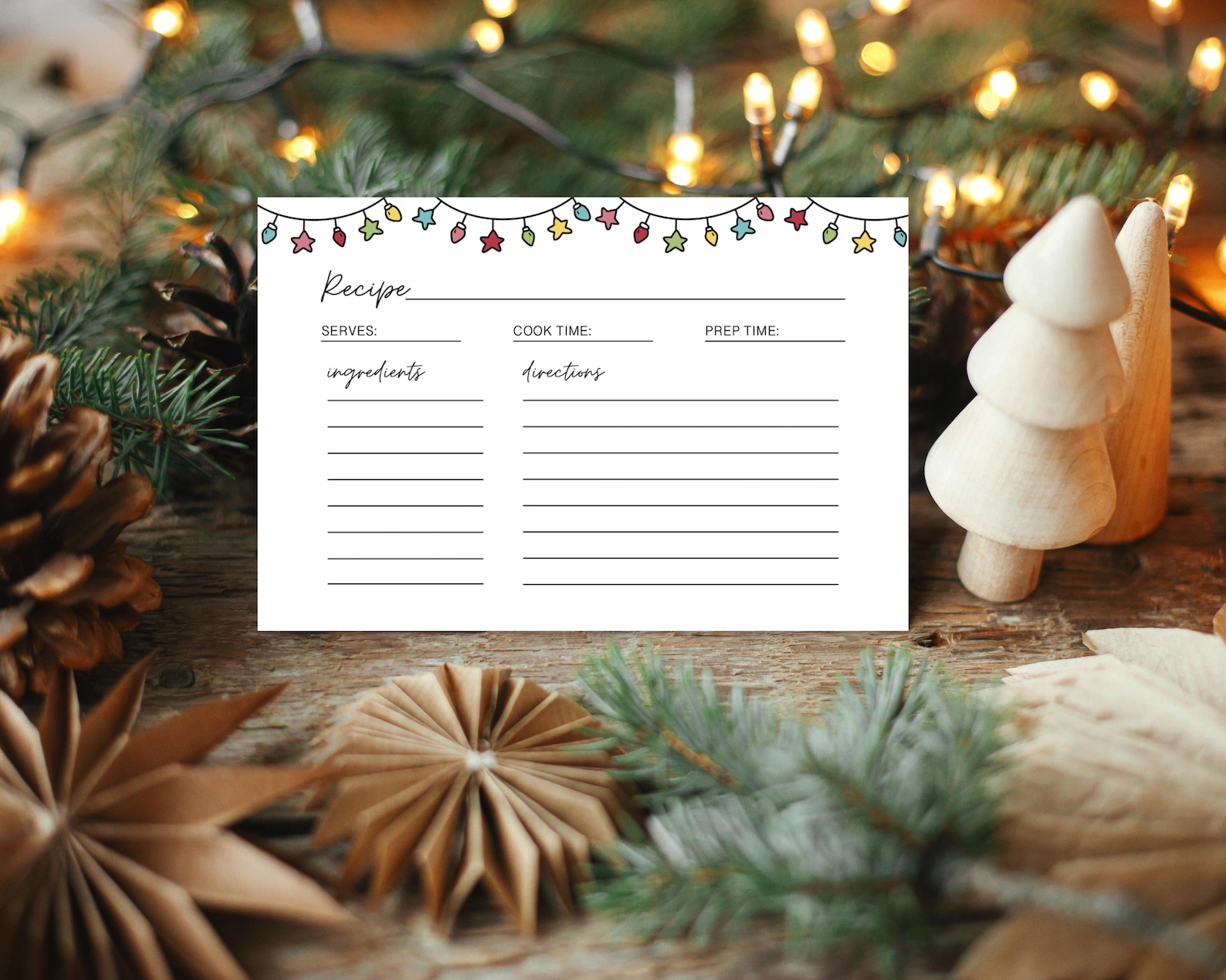 Printable Christmas Recipe Card Printable Set: Festive Holiday Theme ...