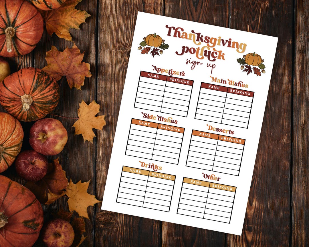 Potluck Sign up Sheet - Printable Thanksgiving Potluck Sign up List ...