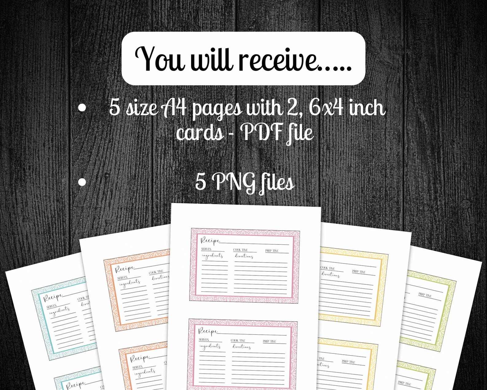 Printable Floral Recipe Card Printable Set: Colorful Dots, 6x4 (PDF) - Etsy