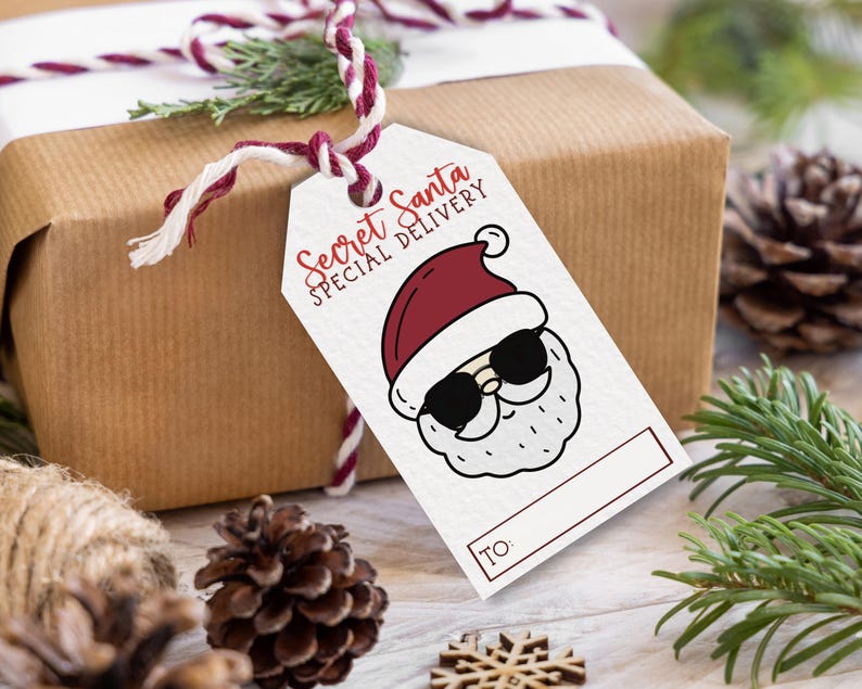 Secret Santa Tag Printable Printable Santa Tag Santa Wearing Sunglasses ...