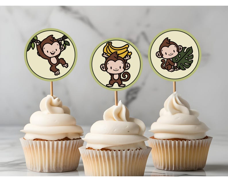 Printable Monkey Cupcake Toppers: Birthday Party Decor (PDF) - Etsy