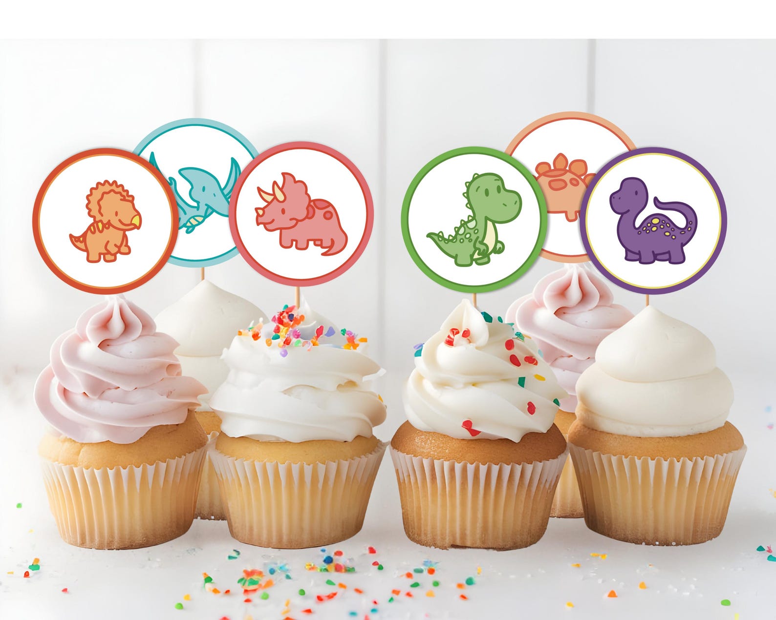 Dino Cupcake Topper Bundle - Printable Dinosaur Cupcake Toppers Set of ...
