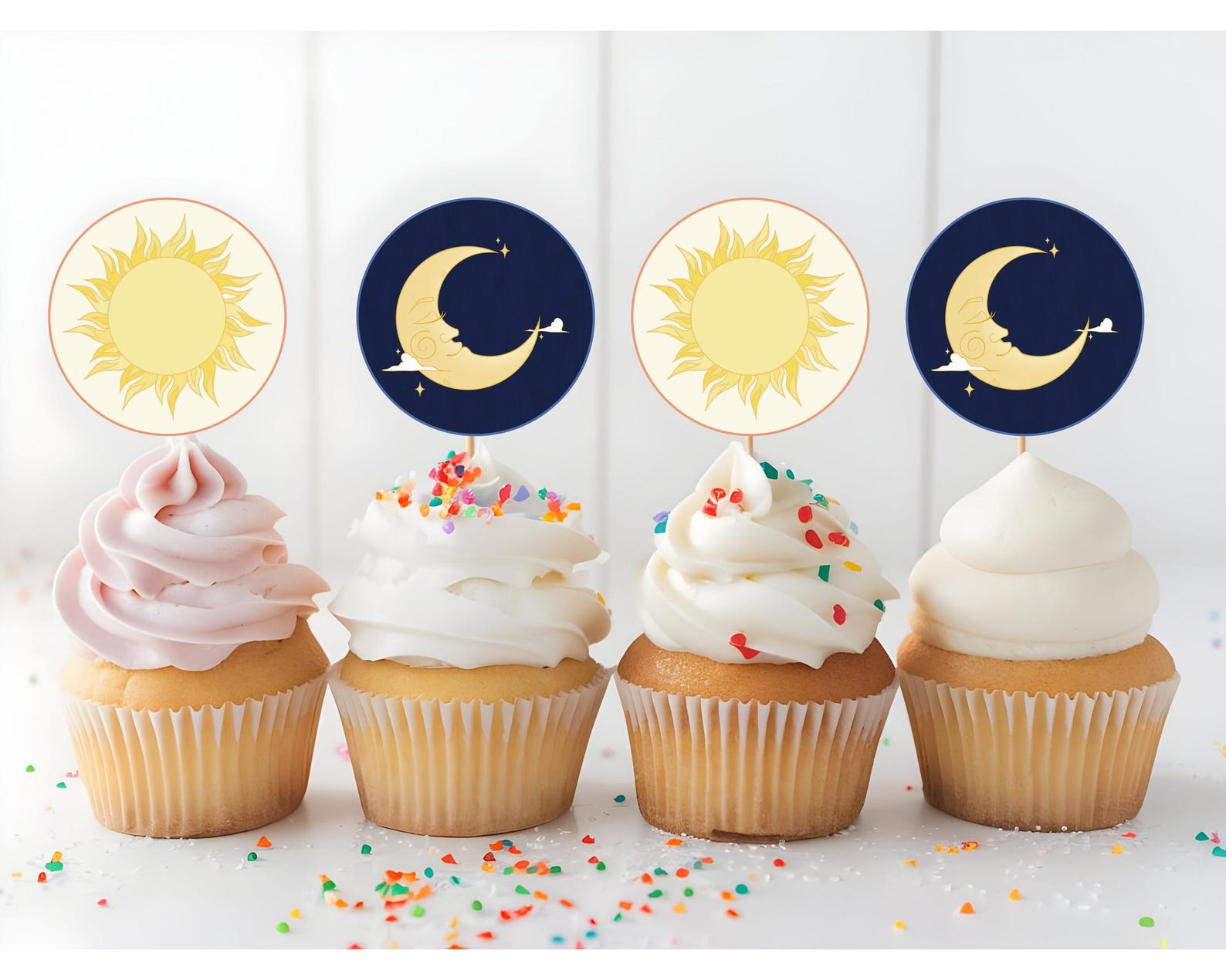 Printable Sun and Moon Cupcake Toppers: Celestial Birthday Decor ...