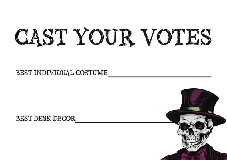 Printable Halloween Costume Contest Voting Cards and Table Sign ...