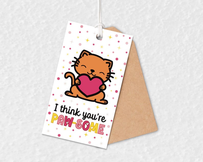 Printable Ginger Cat Valentine Gift Tag: Pawsome Pun (printable PDF) - Etsy