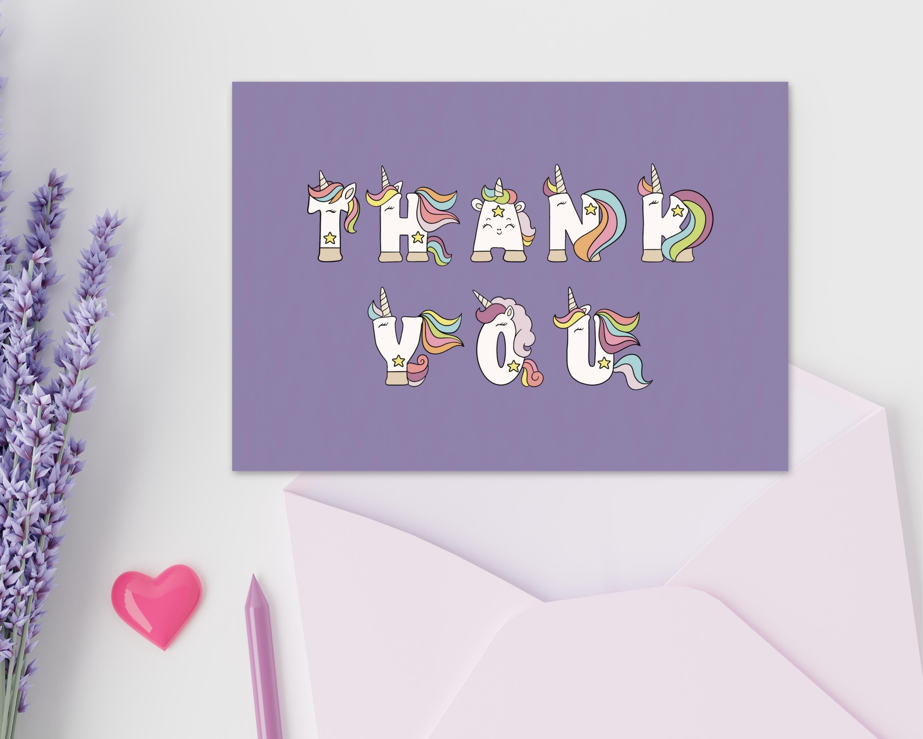 Printable Unicorn Thank You Cards: Kids Birthday Party (A4 PDF) - Etsy