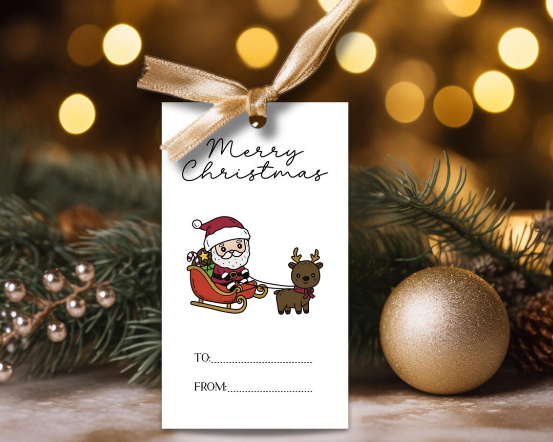 Printable Merry Christmas Santa Gift Tag - Cute Santa Sleigh Gift Tag ...