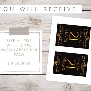 Printable 21st Birthday Wine Label: Cheers to 21 Years, Black and Gold ...