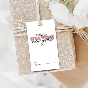 Printable Rose Gold New Year Gift Tag: Sparkling NYE Favor Label (PDF ...