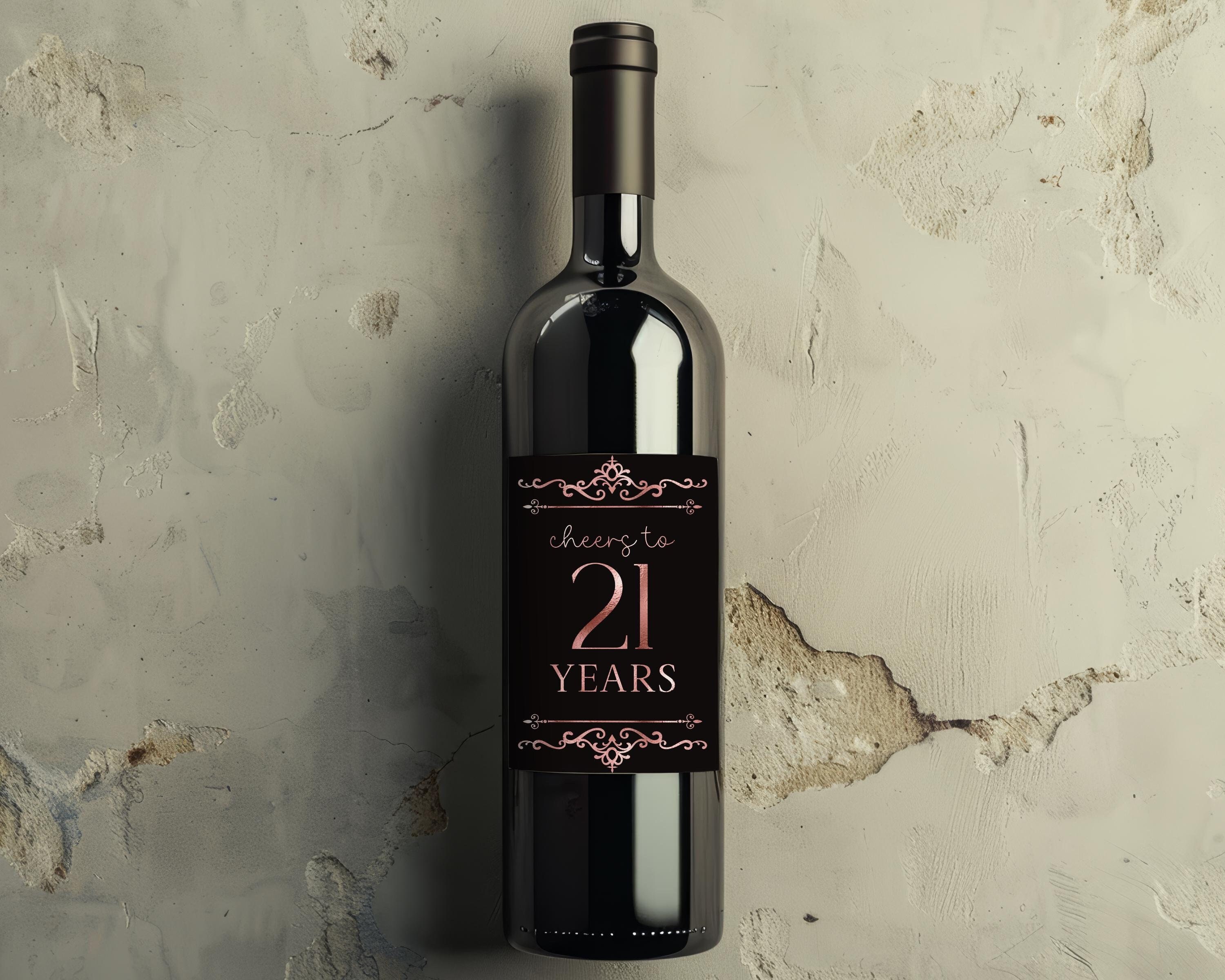 Printable 21st Birthday Wine Label: Cheers to 21 Years, Rose Gold ...