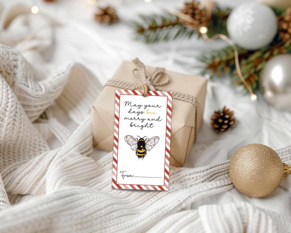 Bee Merry Christmas Gift Tag - Printable Christmas Bee Treat Tag ...