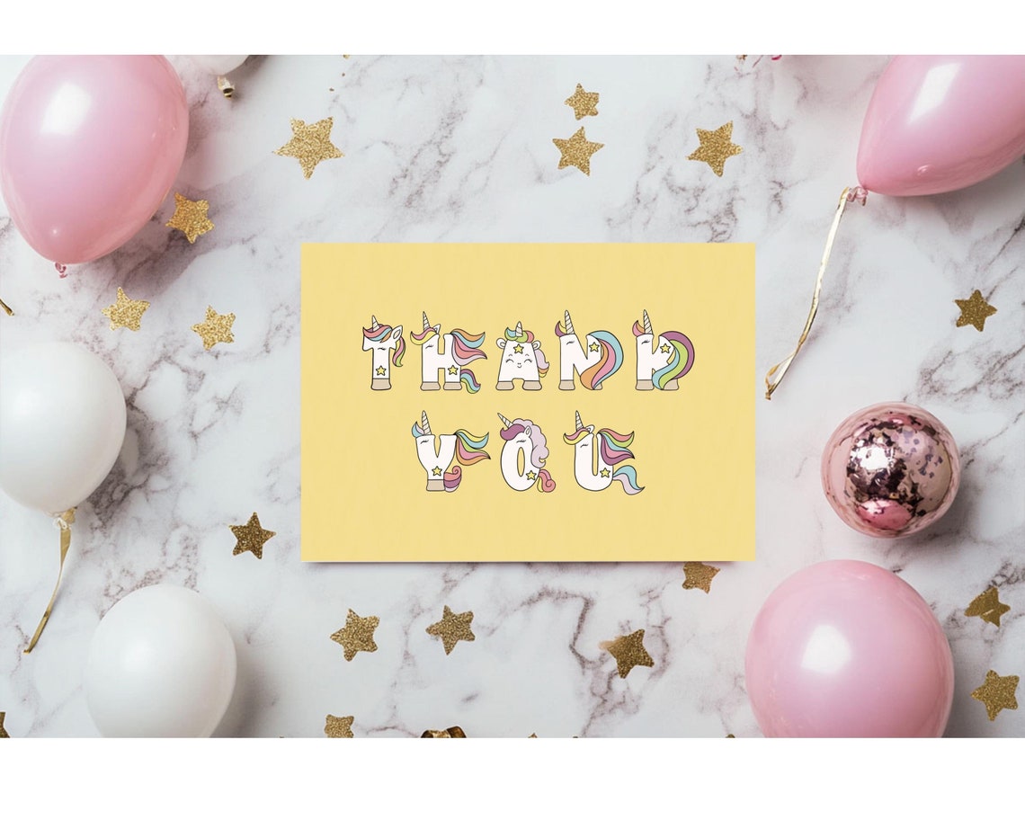 Printable Unicorn Thank You Cards: Kids Birthday Party (PDF) - Etsy