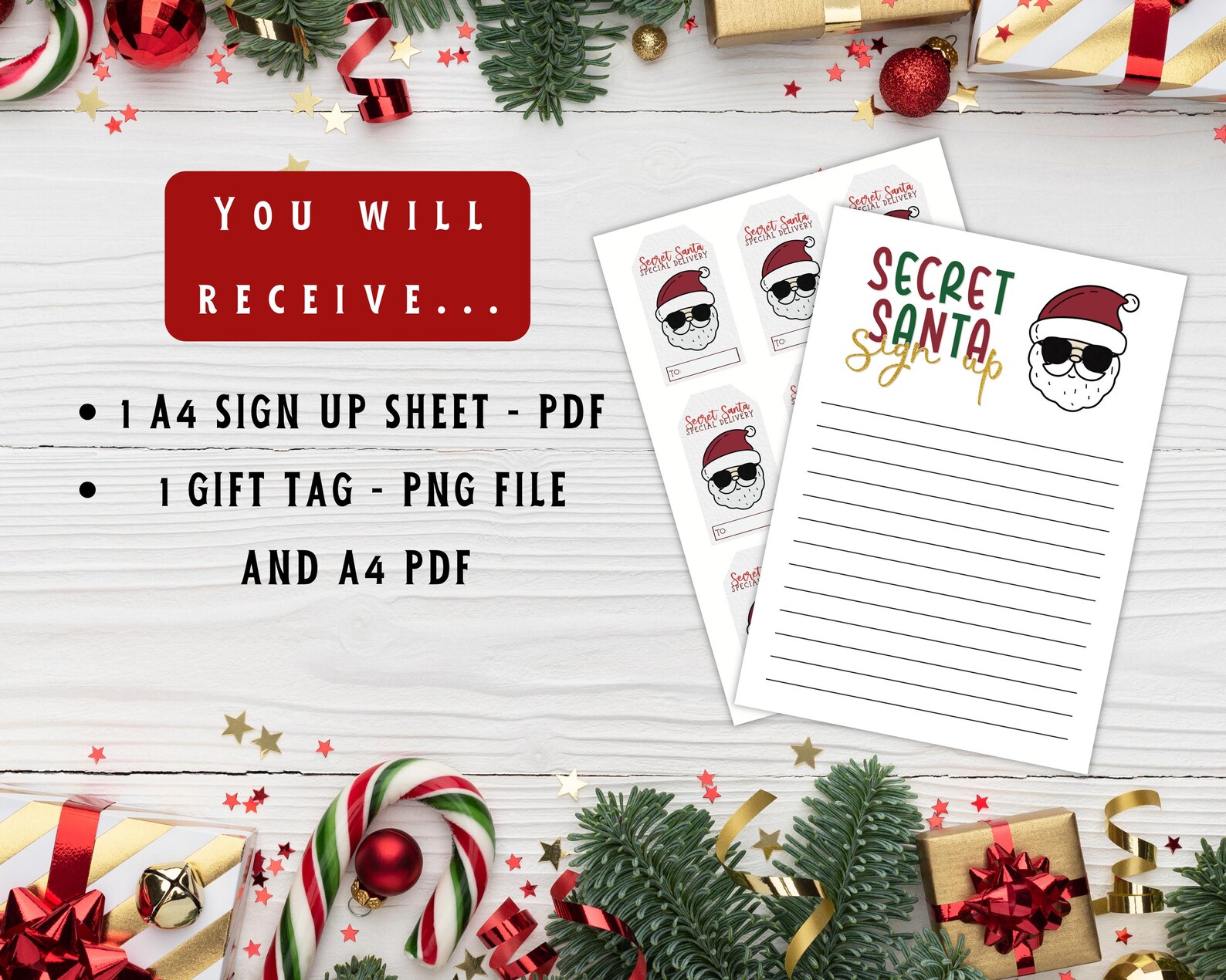 Printable Secret Santa Set - Secret Santa Form and Gift Tags - Work ...