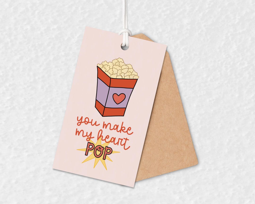 Printable Popcorn Valentine's Day Gift Tags - Punny Favor Tags (digital ...