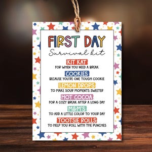 Printable First Day Survival Kit Gift Tags - Printable Instant Download ...