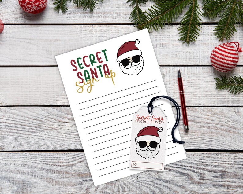 Printable Secret Santa Set - Secret Santa Form and Gift Tags - Work ...