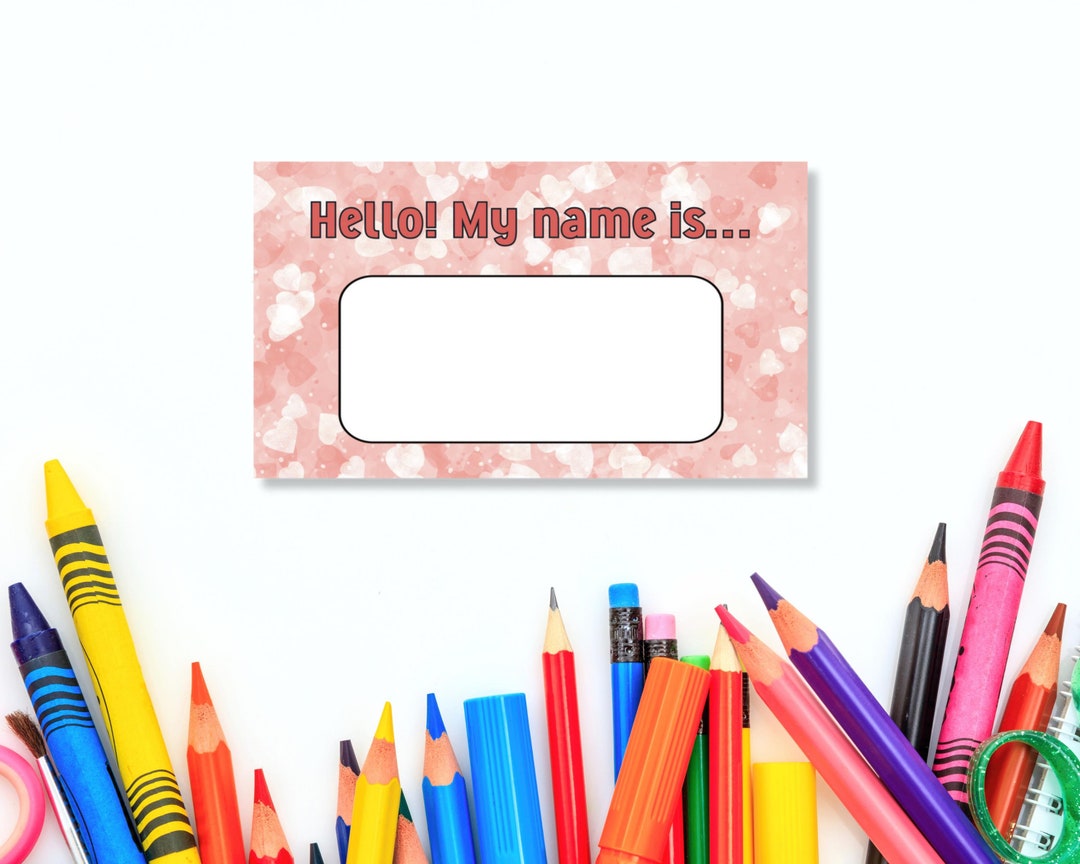 Blank Name Tag Printable - Red Hearts Hello My Name is Name Label Blank ...