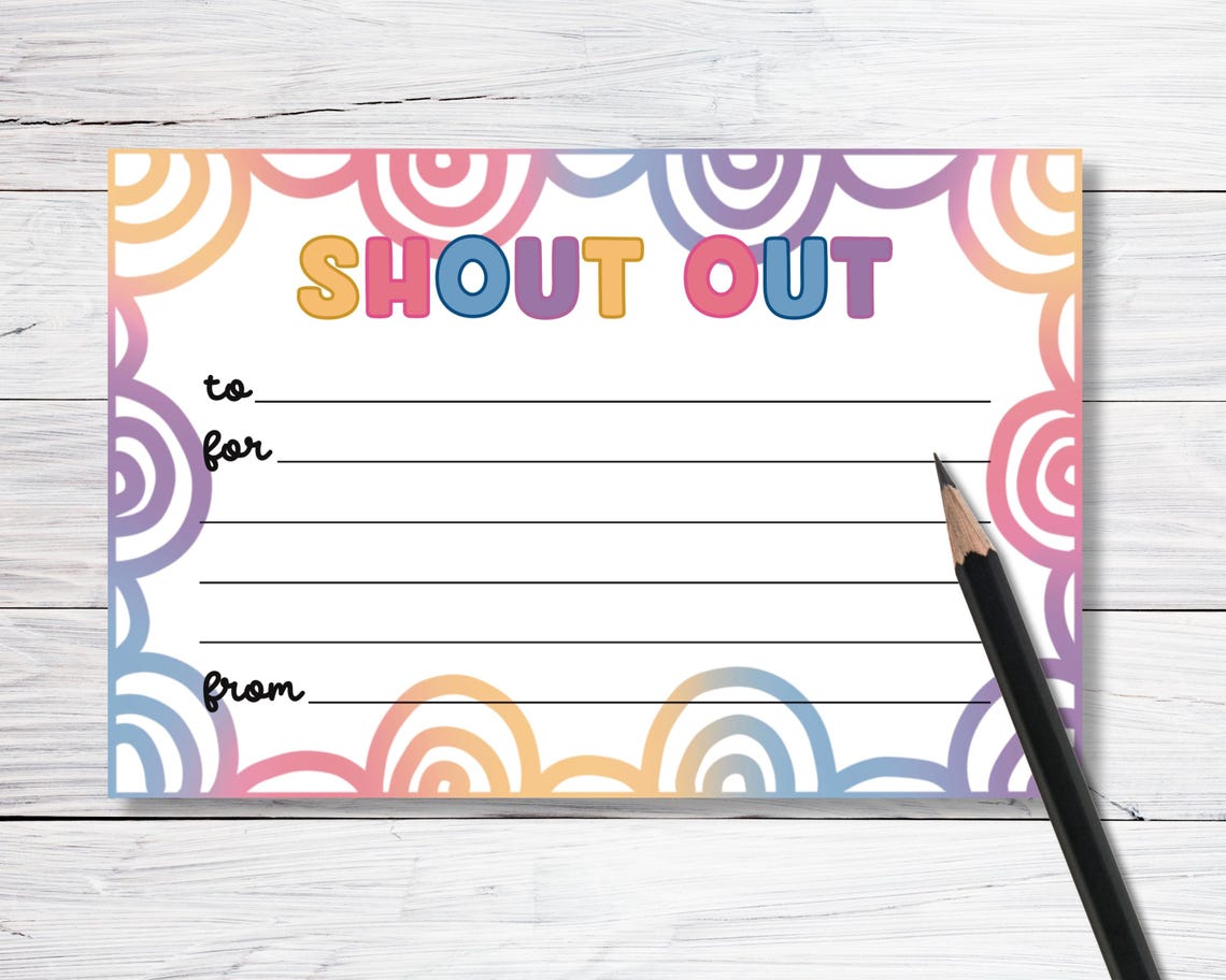 Printable Shout Out Cards: Classroom & Employee Appreciation (PDF ...