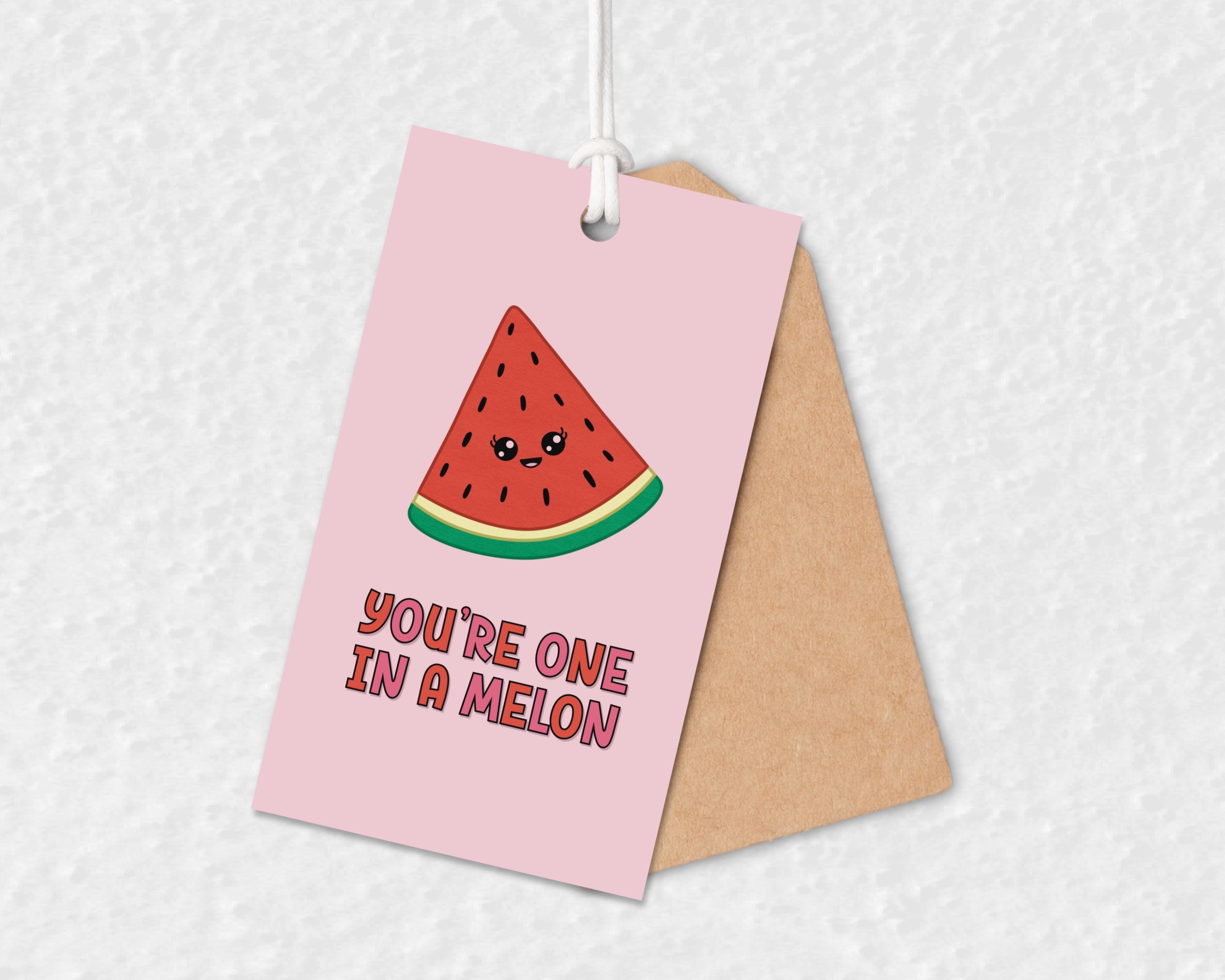 Printable Fruit Pun Gift Tag: One in A Melon Valentine (PDF) - Etsy