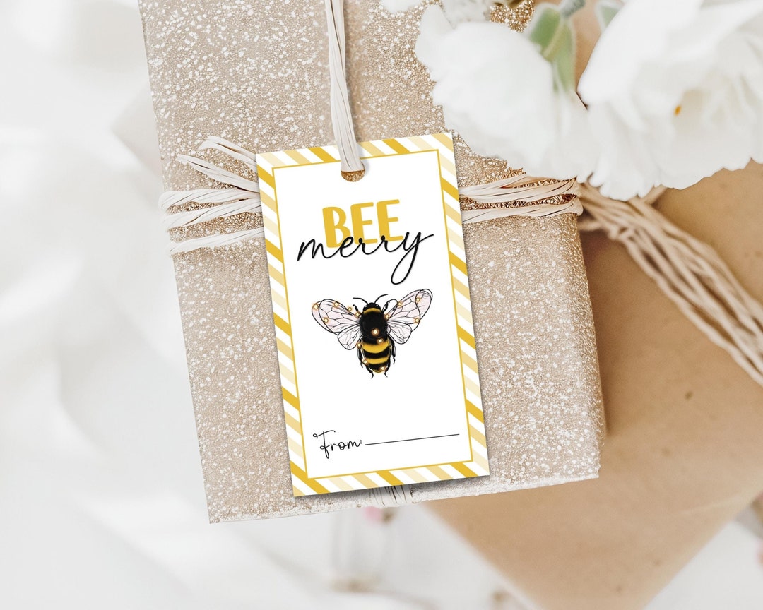 Bee Merry Christmas Gift Tag - Printable Christmas Bee Treat Tag ...