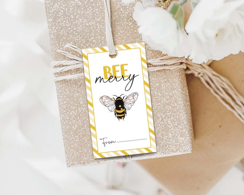 Printable Bee Merry Christmas Gift Tag (PDF & PNG) - Etsy
