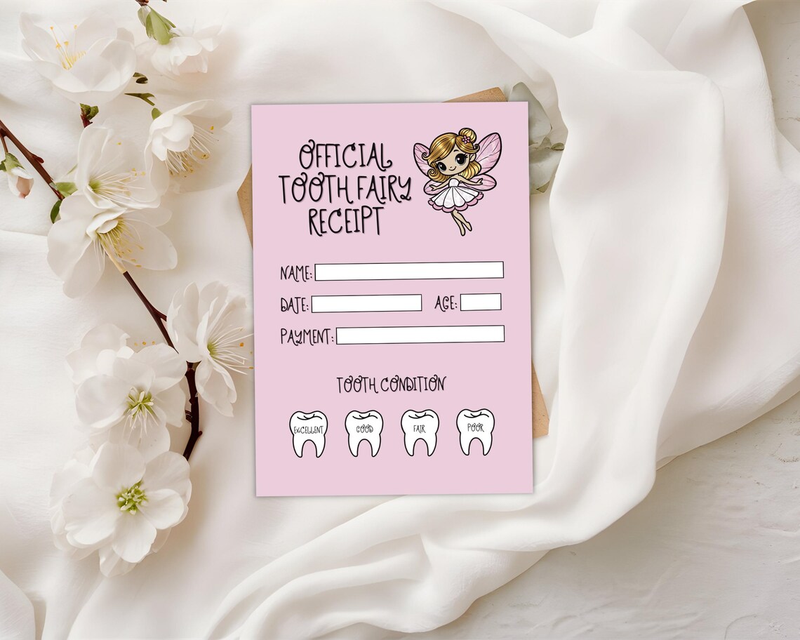 Printable Tooth Fairy Receipt: Pink First Tooth Keepsake (PDF) - Etsy