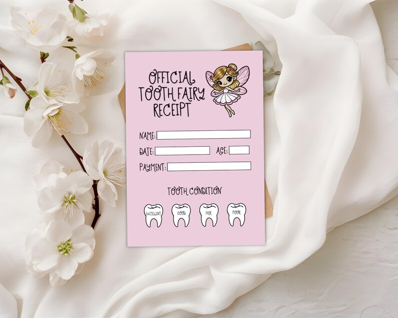 Printable Tooth Fairy Receipt: Pink First Tooth Keepsake (PDF) - Etsy