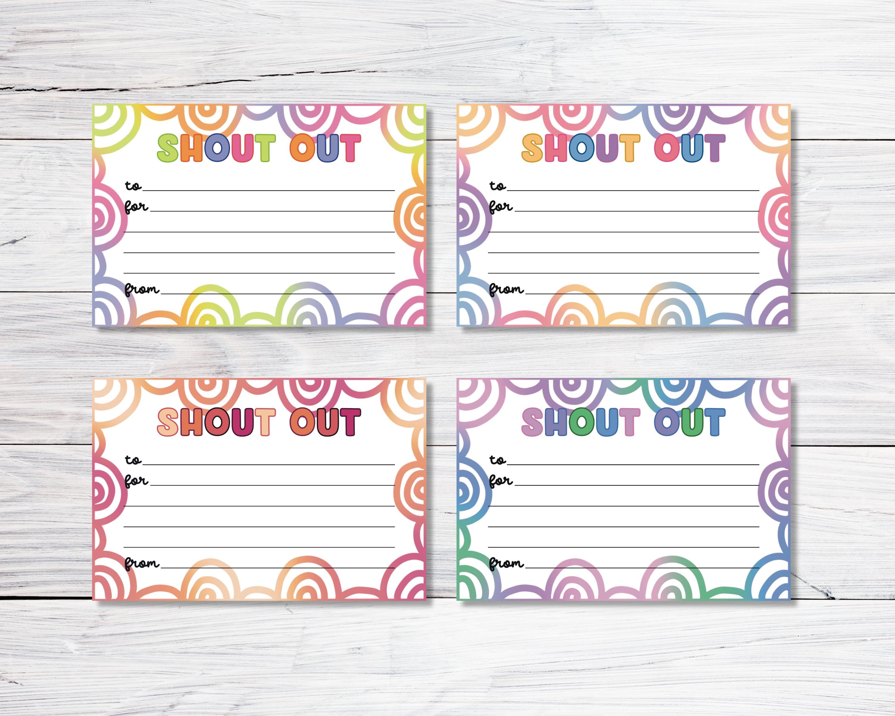 Printable Shout Out Cards: Classroom & Employee Appreciation (PDF ...