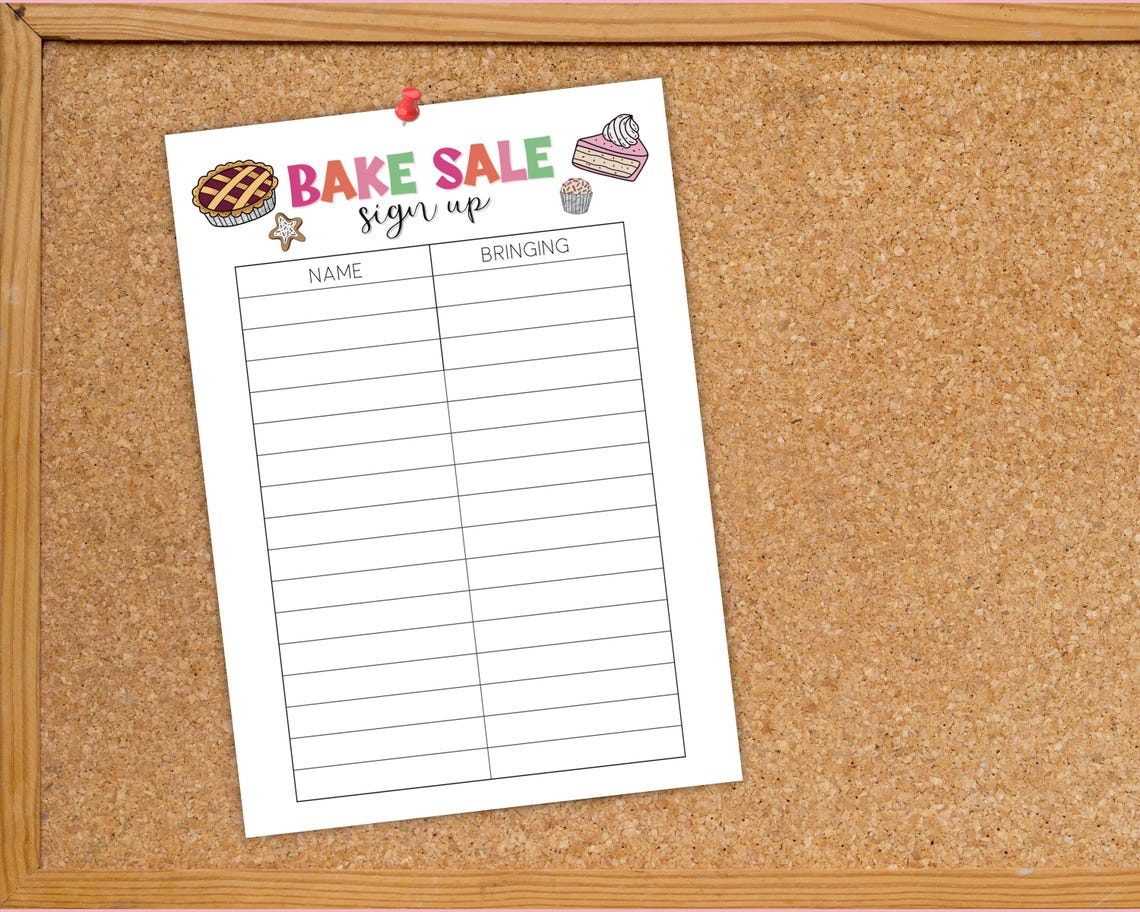Printable Bake Sale Sign up Sheet - Printable Volunteer Signup Sheet ...