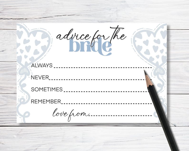 Printable Bridal Shower Advice Cards: Something Blue Guest Book ...