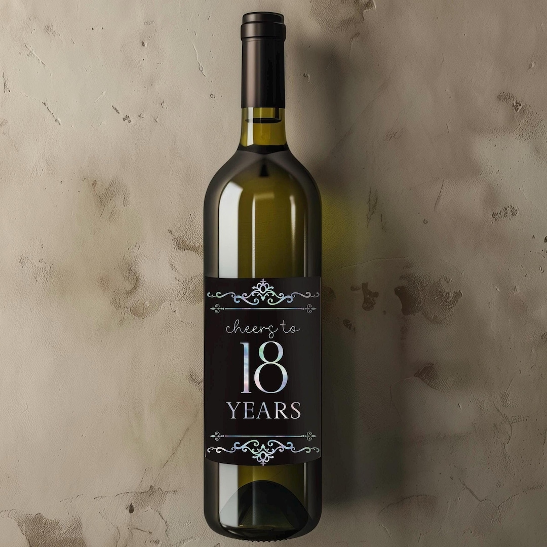 Printable 18th Birthday Wine Label: Cheers to 18 Years, Iridescent ...