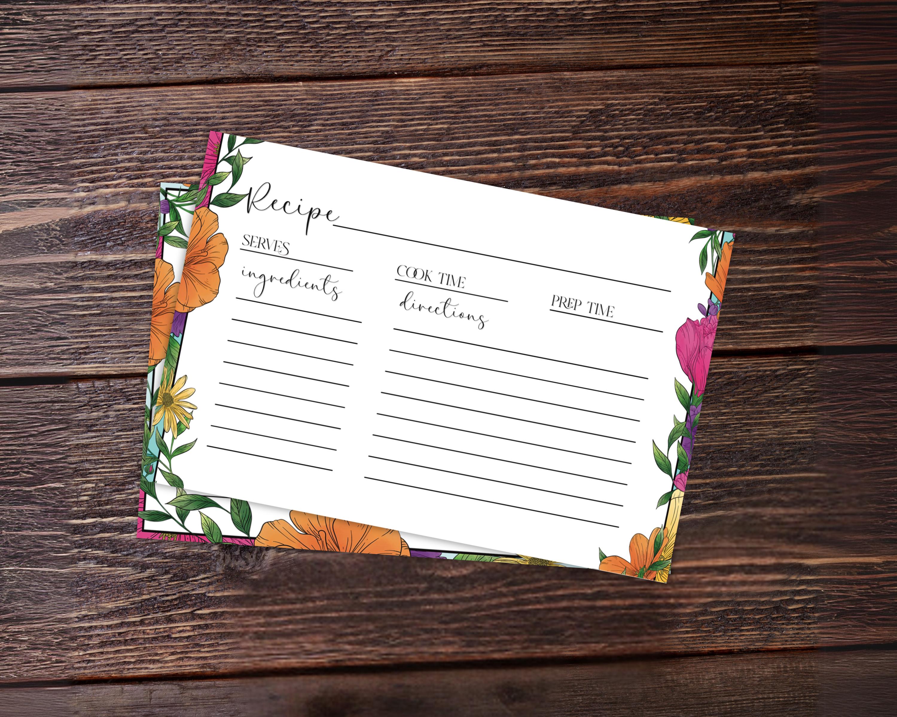Printable Floral Recipe Card Printable Set: 6x4 Instant Download (PDF ...