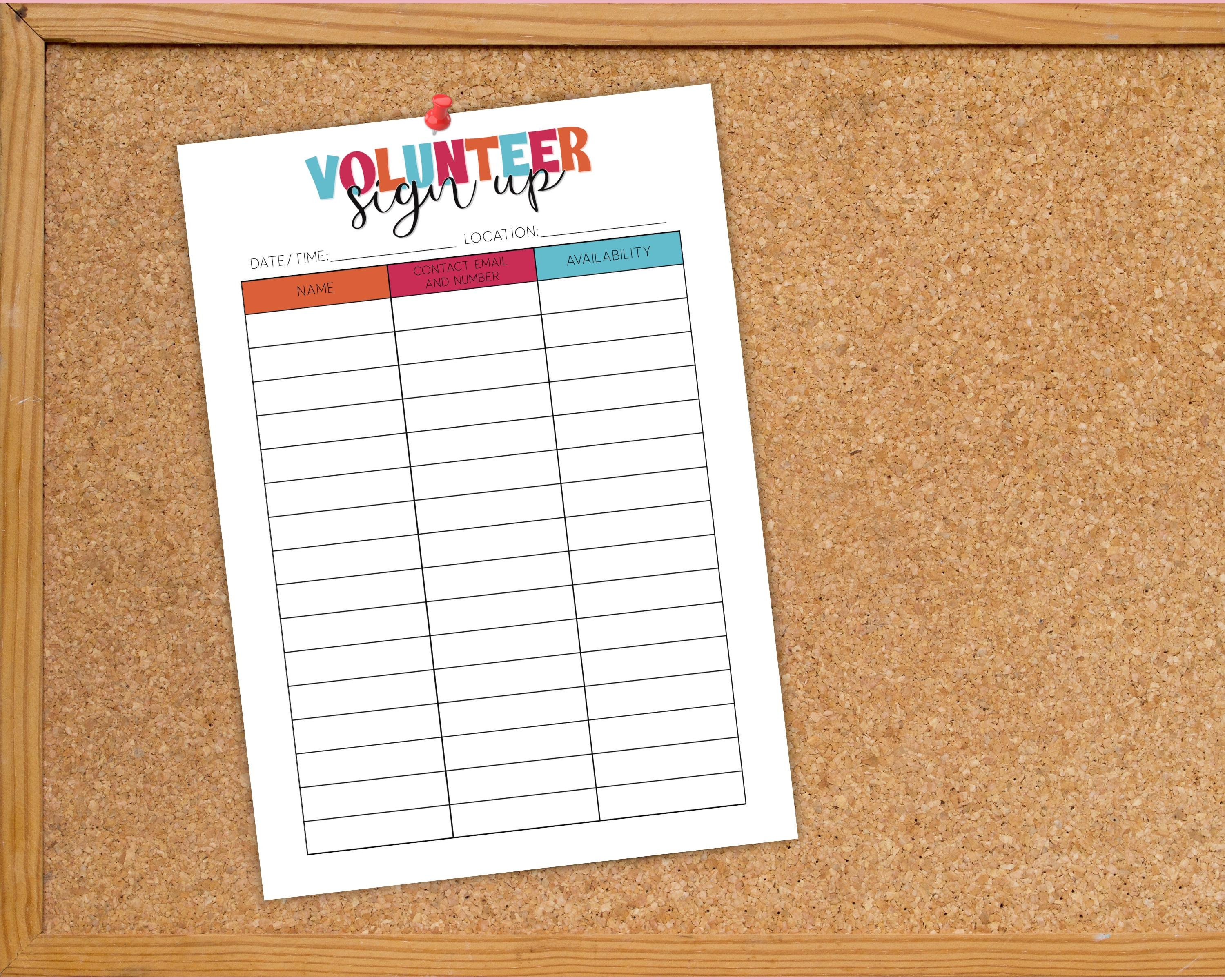 Volunteer Sign up Sheet - Printable Sign up Sheet - Event Sign up Sheet ...