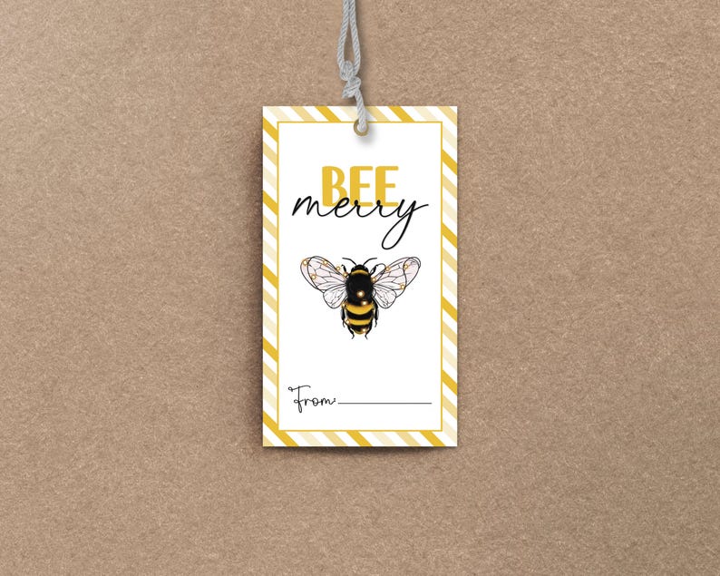 Printable Bee Merry Christmas Gift Tag (PDF & PNG) - Etsy