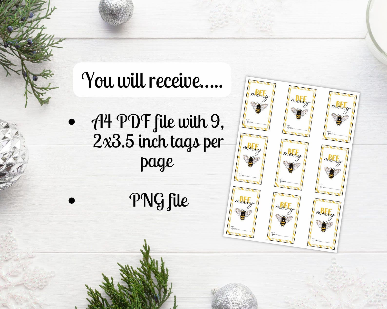 Printable Bee Merry Christmas Gift Tag (PDF & PNG) - Etsy