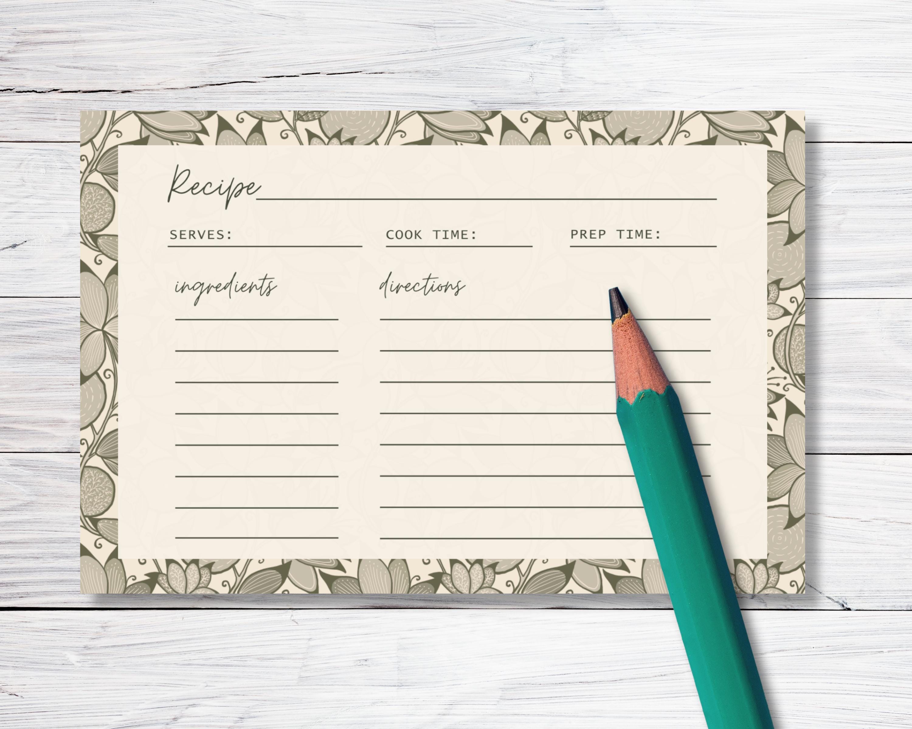 Printable Botanical Recipe Card Set: 4x6 Printable Template (PDF & PNG ...