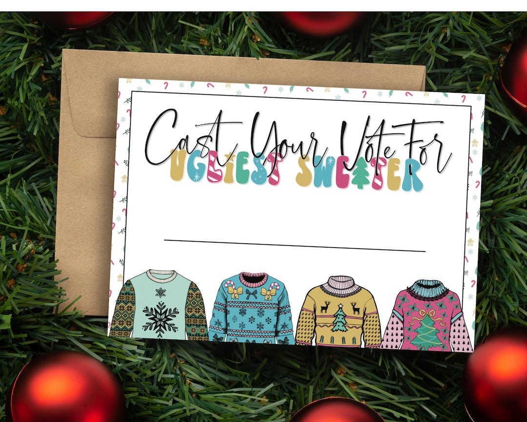Ugly Sweater Contest Voting Cards: Christmas Jumper Ballot (printable ...