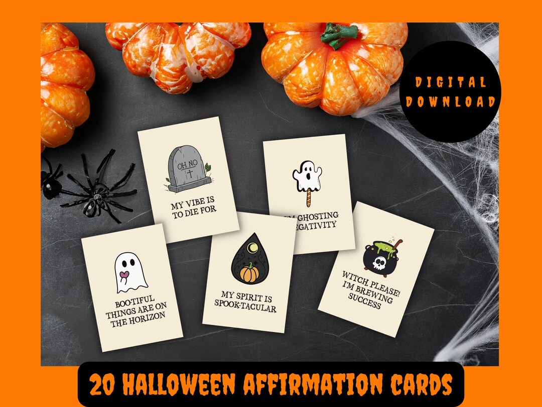 Spooky Themed Affirmation Cards - Printable Instant Download Set of 20 ...